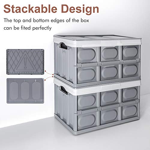 Homde Pack of 2 Storage Bins with Lids Collapsible Plastic Crates Storage Container Gray Box with Handle for Shoes, Clothes, Toy, Books and Grocery (Large)