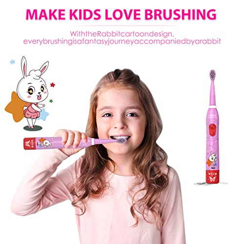 CHAIN PEAK Kids Sonic Electric Toothbrush, Rechargeable Smart Toothbrush for Children Toothbrush for Toddlers Age 3-12 with 30s Reminder, 2 Mins Timer, 6 Modes, 6 Brush Heads, Wall-Mounted Holder