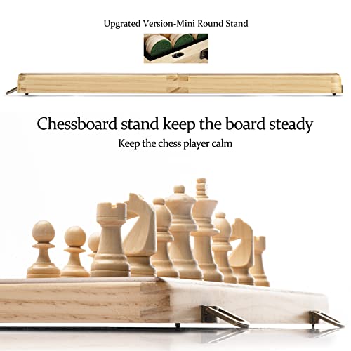 A&A 15 inch Foldable Wooden Magnetic Chess Set w/ 3 inch King Height Staunton Chess Pieces - Pine Box w/Mahogany & Maple Inlay