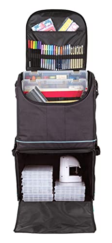 ArtBin 6922SP Tote Express Rolling Portable Art Craft & Sewing Storage Organizer Bag with Wheels-Fits Sewing Machine, 0, Black/Aqua