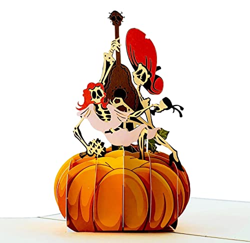 iGifts And Cards Skeleton Couple Singing Pop Up Greeting Card, Day of the Dead, Scary Halloween Fun, Happy Skull Birthday, Spooky Valentine's Day Card, Large Pumpkin, Awesome Unique Bday Celebration