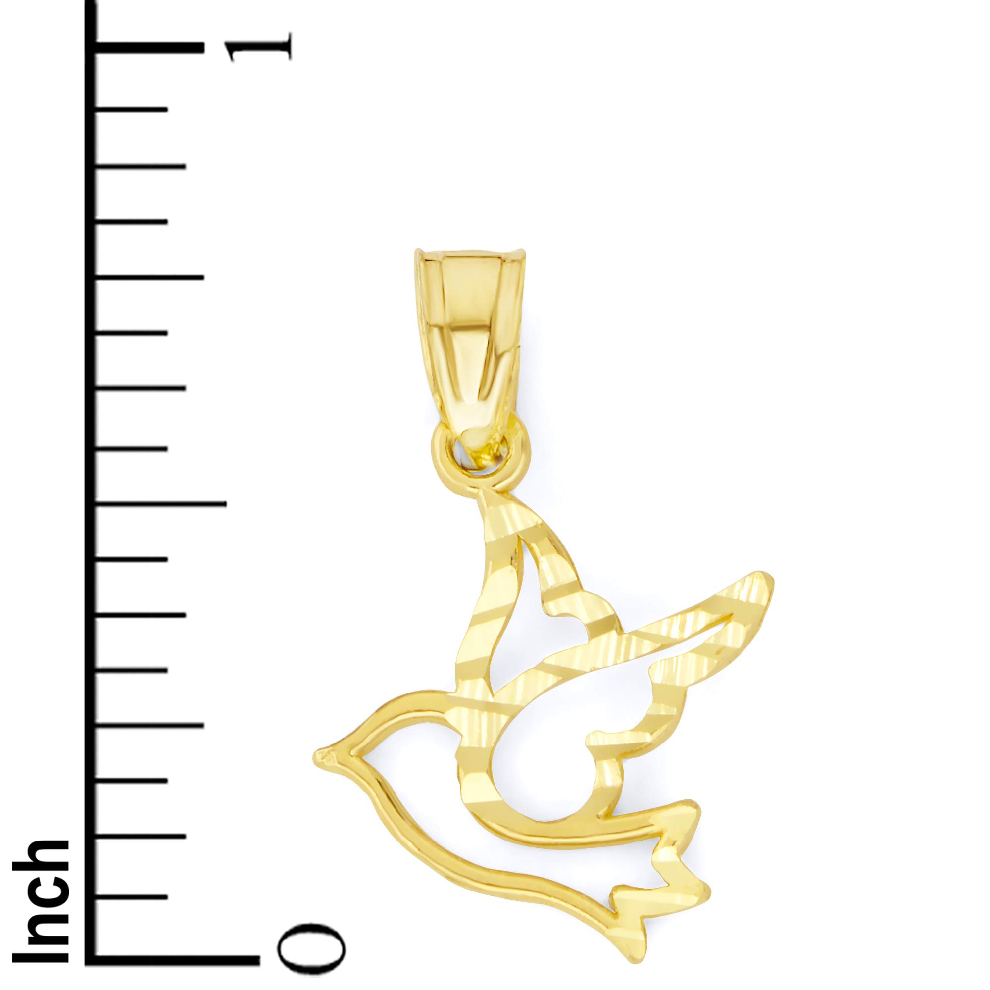 14k Real Solid Gold Dove Pendant, Dainty Diamond Cut Charm for Women Gifts for Her