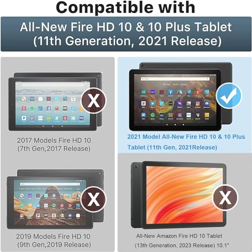 KuRoKo Case for All-New Amazon Fire HD 10 and Fire HD 10 Plus Tablet (Only Compatible with 11th Generation 2021 Release) - Ultra Lightweight Slim Shell Stand Cover Auto Wake/Sleep