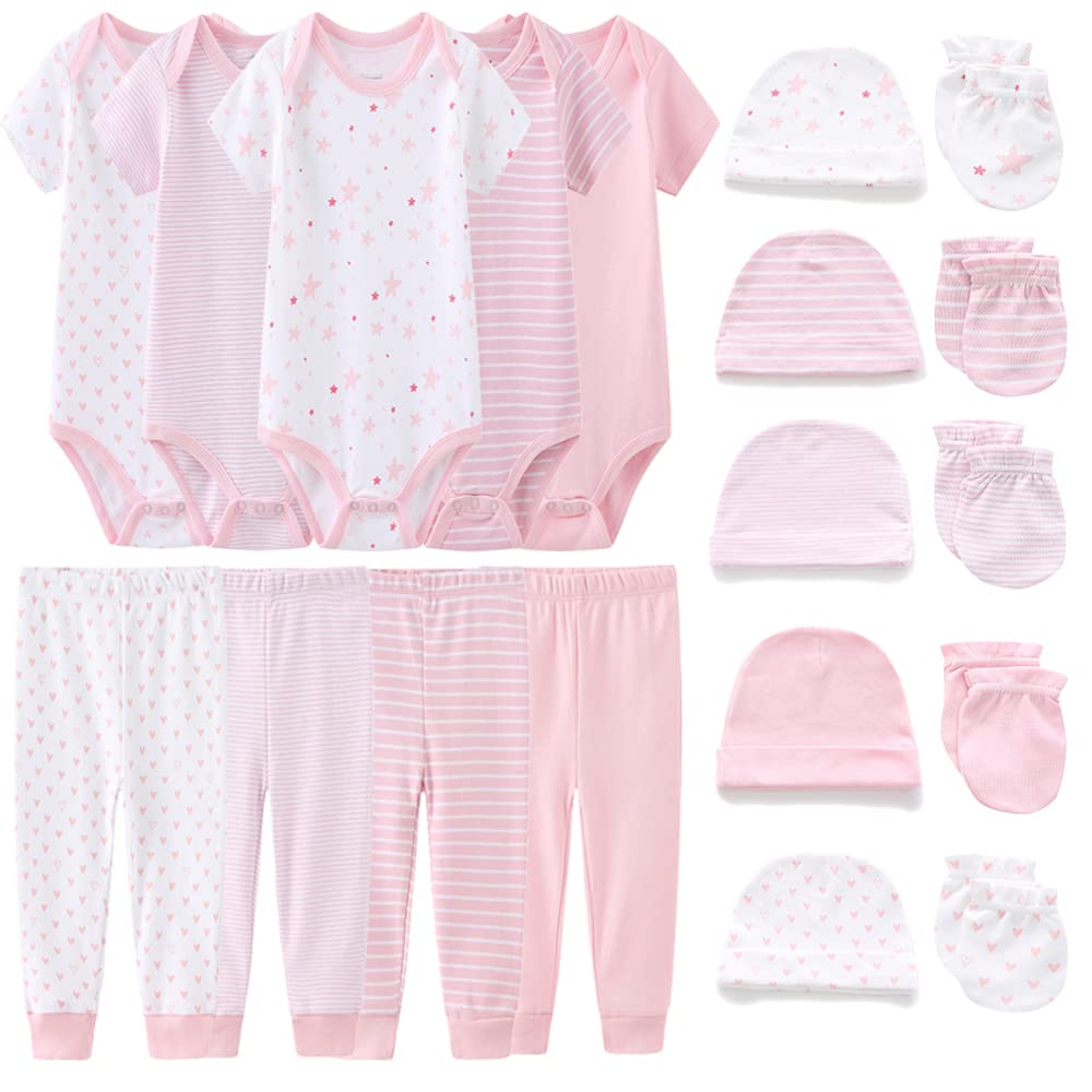 Chamie Newborn Infant Bodysuit Pants caps Mittens Short Sleeve Infant Clothes for Boys and Girls