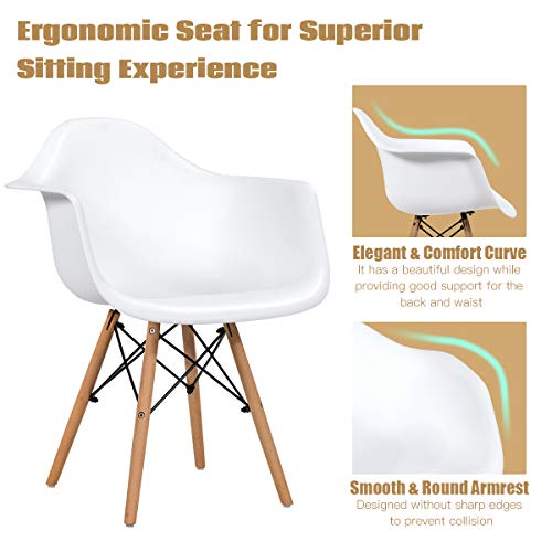 Giantex Dining Chairs Set of 4 White, Easily Assemble Modern Mid Century Dining Chairs with Wood Legs, Max Load to 330 Lbs, Plastic Kitchen Chairs with Arm for Dining Room