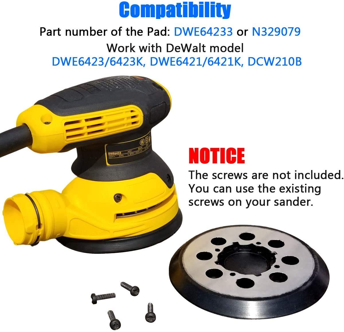2 Pack 5 Inch 8 Hole Replacement Sander Pad for DeWalt DWE6423,DWE6423K, DWE6421,DWE 6421K, DCW210B Random Orbital Sander- Sanding Backing Pad