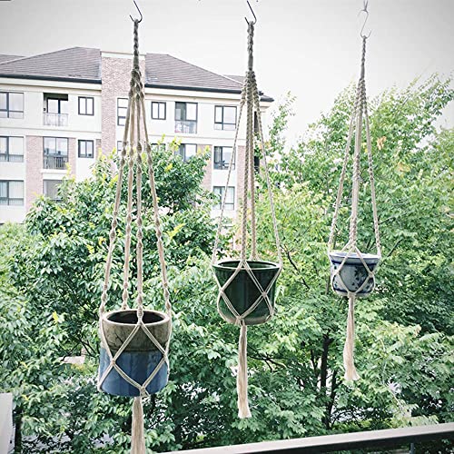 AOMGD 3 Pack Macrame Plant Hanger with 3 Hooks, Different Size Hanging Planters for Indoor Plants Holder,Large 46"/41"/34",Ivory