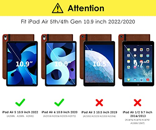 DTTO for New iPad Air 5th/4th Generation Case 2022/2020 with Pencil Holder, Premium Leather Business Folio Stand Cover [2nd Pencil Charging] - Multiple Viewing Angles for iPad Air 10.9", Dark Brown