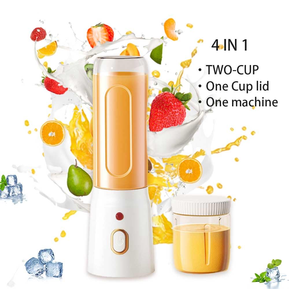 15 Oz Portable Blender Optional Double Cup(Big+Small),USB Rechargeable with 10-Blades, Blender for Shakes and Smoothies, Complementary Food,Crush Ice,Stainless Steel Blades,For Outdoor and Travel