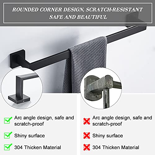 4-Piece Bathroom Hardware Accessories Set, Towel Bar Sets Include Towel Bar Towel Holder Toilet Paper Holder Towel Hook,16 inch Bath Accessories Kit,Matte Black
