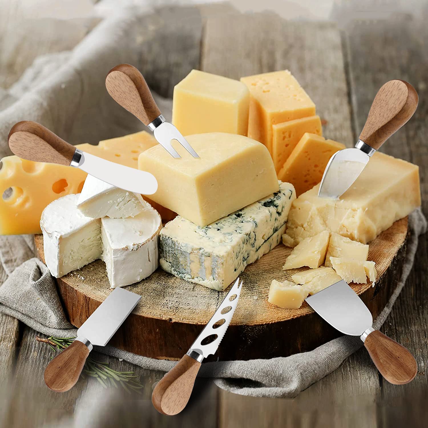 6 Piece Cheese Knives Set with Wooden Handle,Mini Steel Stainless Cheese knife set for Charcuterie and Cheese spread, Perfect for Cheese Slicer and Butter Cutter