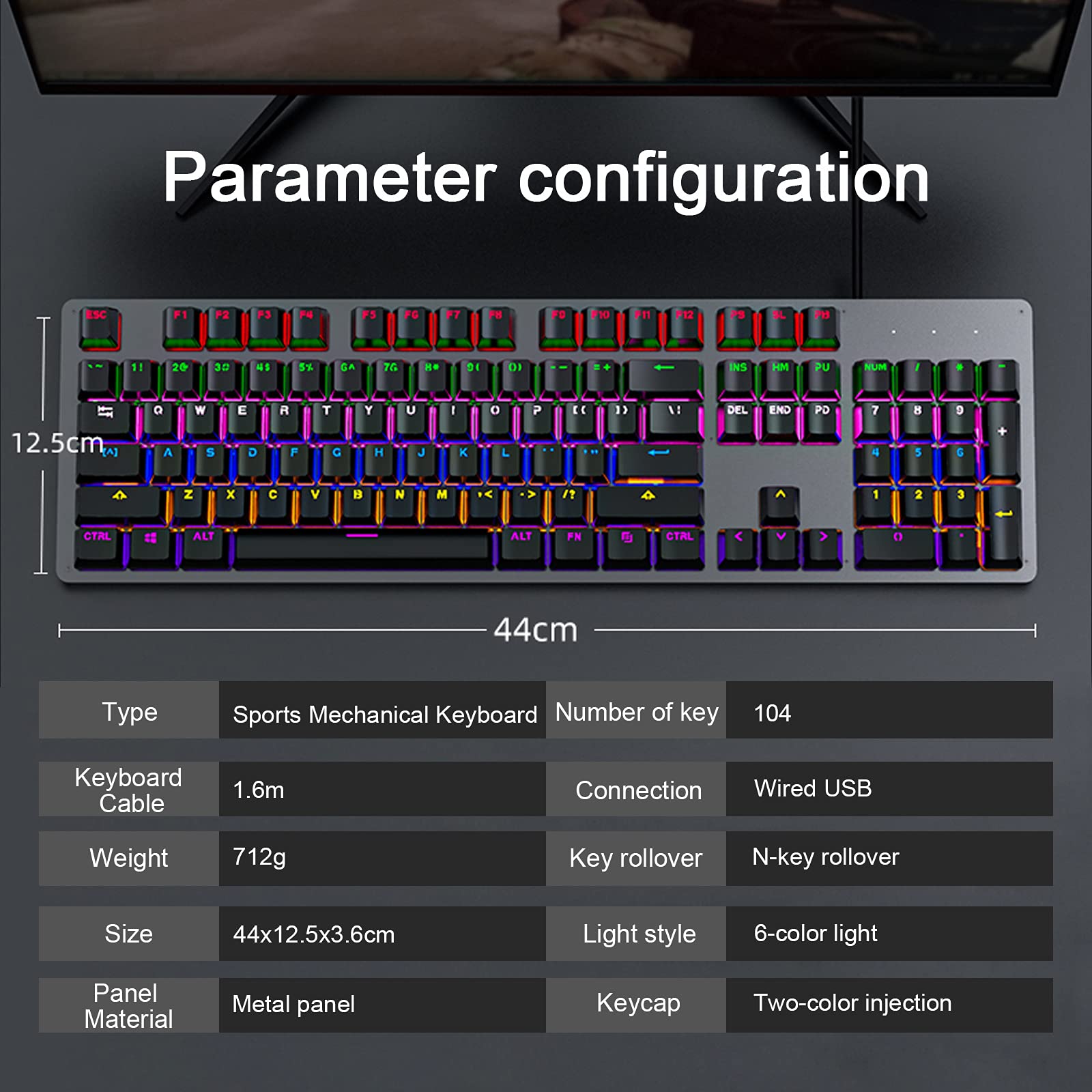 HotTopStar Wired Mechanical Gaming Keyboard, Computer Gaming Keyboards, USB Wired Mechanical LED Keyboard Rainbow Backlit Keyboards Black Axis for PC and Desktop Computer (104 Keys, Black)