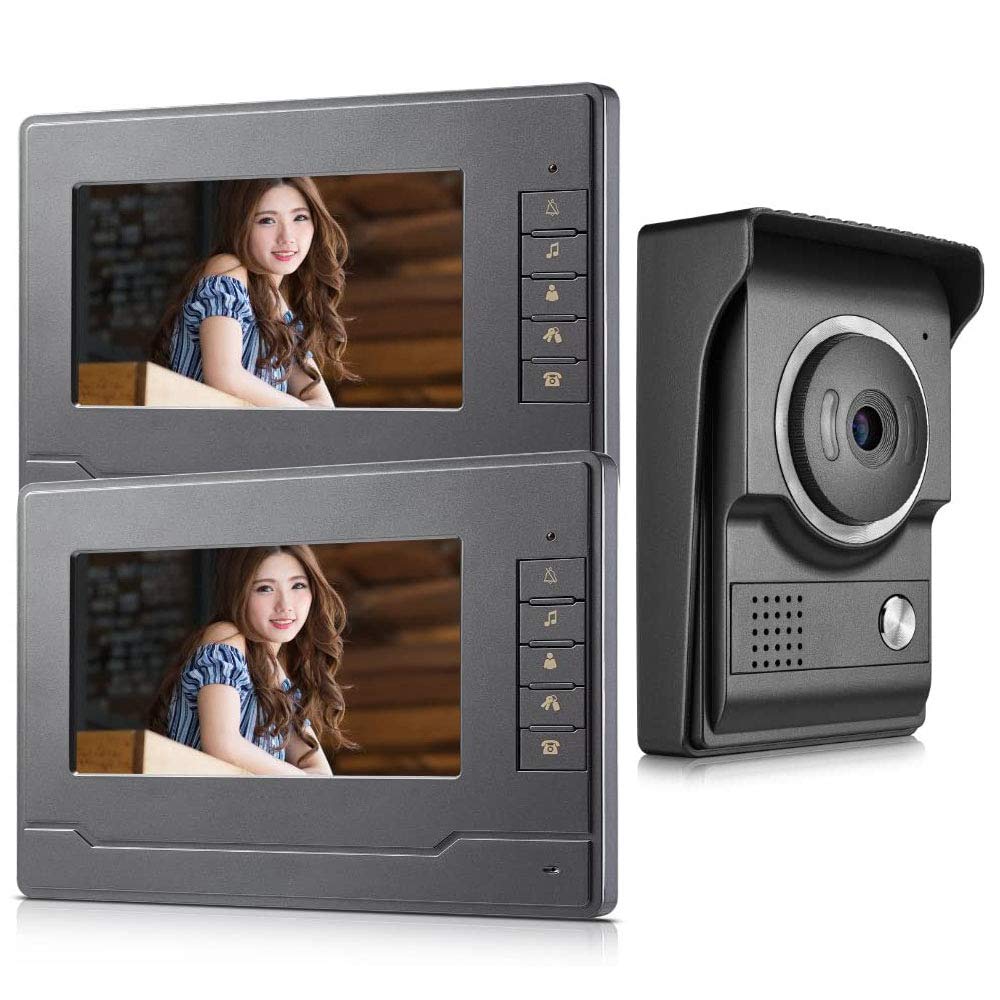 AMOCAM Wired Video Intercom Doorbell System 7 Inches LCD Monitor Video Door Phone Kits Support Monitoring, Unlock, Dual-Way Door Intercom Indoor Outdoor for Villa Home, 1-IR Camera 2-Color Screen