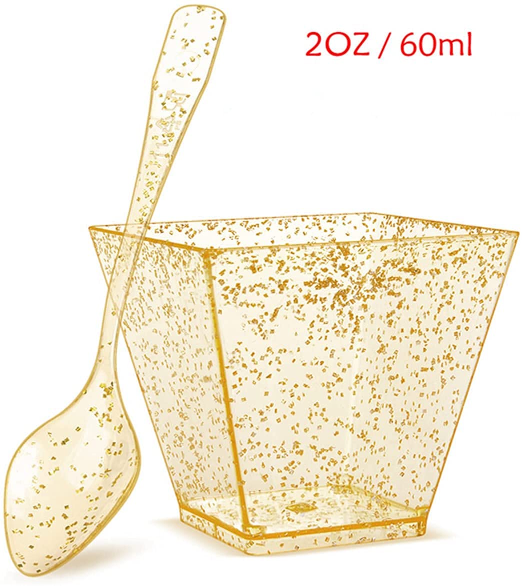 150 Pcs 2 Oz 60ml Small Square Dessert Cups with Spoons 150 Set Plastic Ice Cream Dessert Bowls Disposable Dessert Cake Cups Salad Sundae Dessert Cups Snack Appetizer Cups Serving Bowl Party Favor