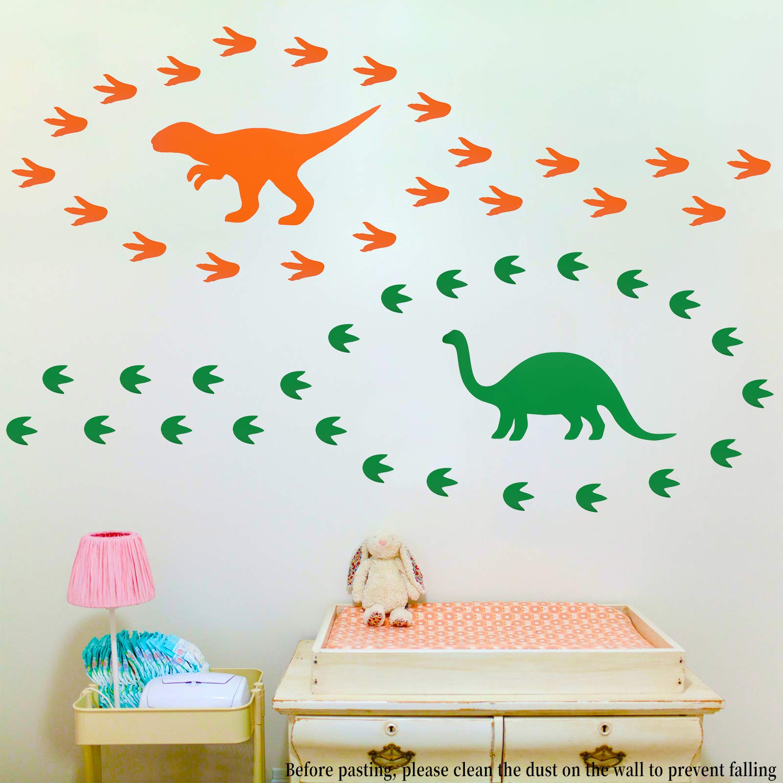 AIEX 6Pcs Dinosaur Wall Decals Dinosaur Footprints Stickers for Boys Girls Bedroom/Nursery/Classroom Decoration (Blue, Orange, Green)