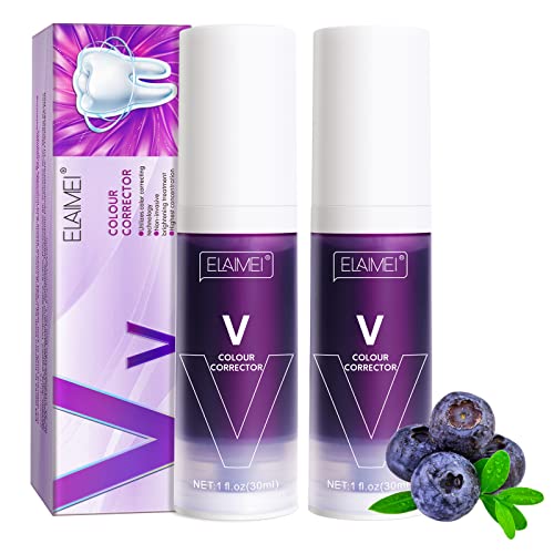 2 Pack Purple Toothpaste for Teeth Whitening, V-34 Color Corrector Toothpaste for Sensitive Teeth, Remove Stains, Improve Teeth Brightness & Reduce Yellowing Travel Friendly Innovative Pump Design