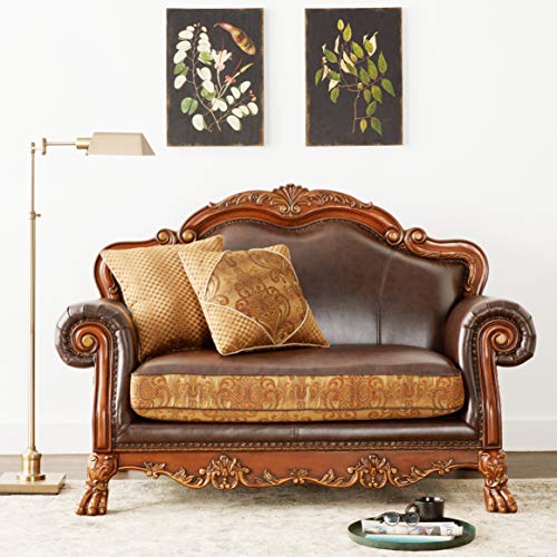 ACME Dresden Loveseat with 2 Pillows, Chenille PU Finish