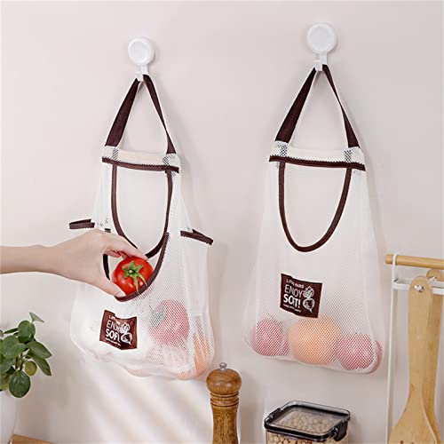 ACQTULOU 5 Pcs Reusable Hanging Storage Mesh Bags Durable & Strong Fruit and Vegetable Mesh Bags/Pulling resistance Storage Tote Bags for Garlics, Potatoes, Onions