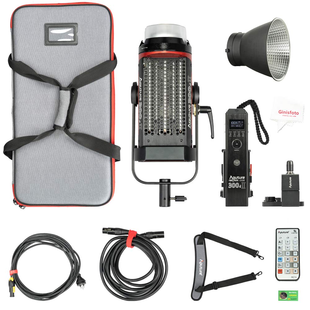 Aputure 300D Mark II C300d II Led Video Light V Mount CRI97+ TLCI97+ 55000lux@0.5M 5500k Sidus Link App Control 8 Lighting Effects Wireless Remote Control with Carrying Bag and Ginisfoto Cloth
