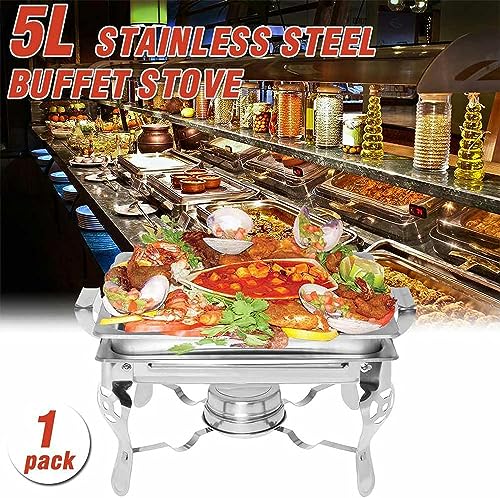 4.5L Stainless Steel Chafing Dish with Lid, Rectangular Foldable Buffet Server Pans Food Warmer, for Wedding, Parties, Banquet, Catering Events