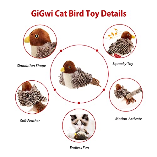Gigwi Cat Toys for Indoor Cats, Interactive Cat Toy with Real Chirping Bird Electronic Sound, Cat Feather Toys with Soft Plush Relieve Boredom