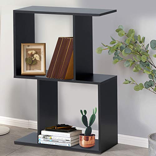 Giantex 2-Tier Bookshelf S Shaped Bookcase, Free Standing Industrial Storage Rack, Suit for Living Room Bedroom Office, Modern Small Bookcase, Black