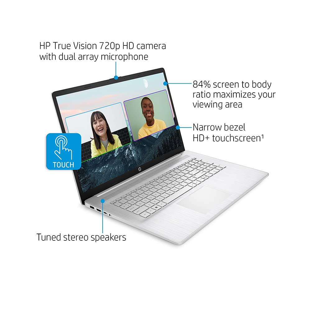 HP 2021 17.3" HD+ Touchscreen Laptop, AMD Ryzen 5-5500U(6-core) Processor, 12GB DDR4 RAM, 1TB HDD, AMD Radeon Graphics, HD Audio, HD Webcam, Numeric Keypad, HDMI, Win10, Silver, 32GB USB Card