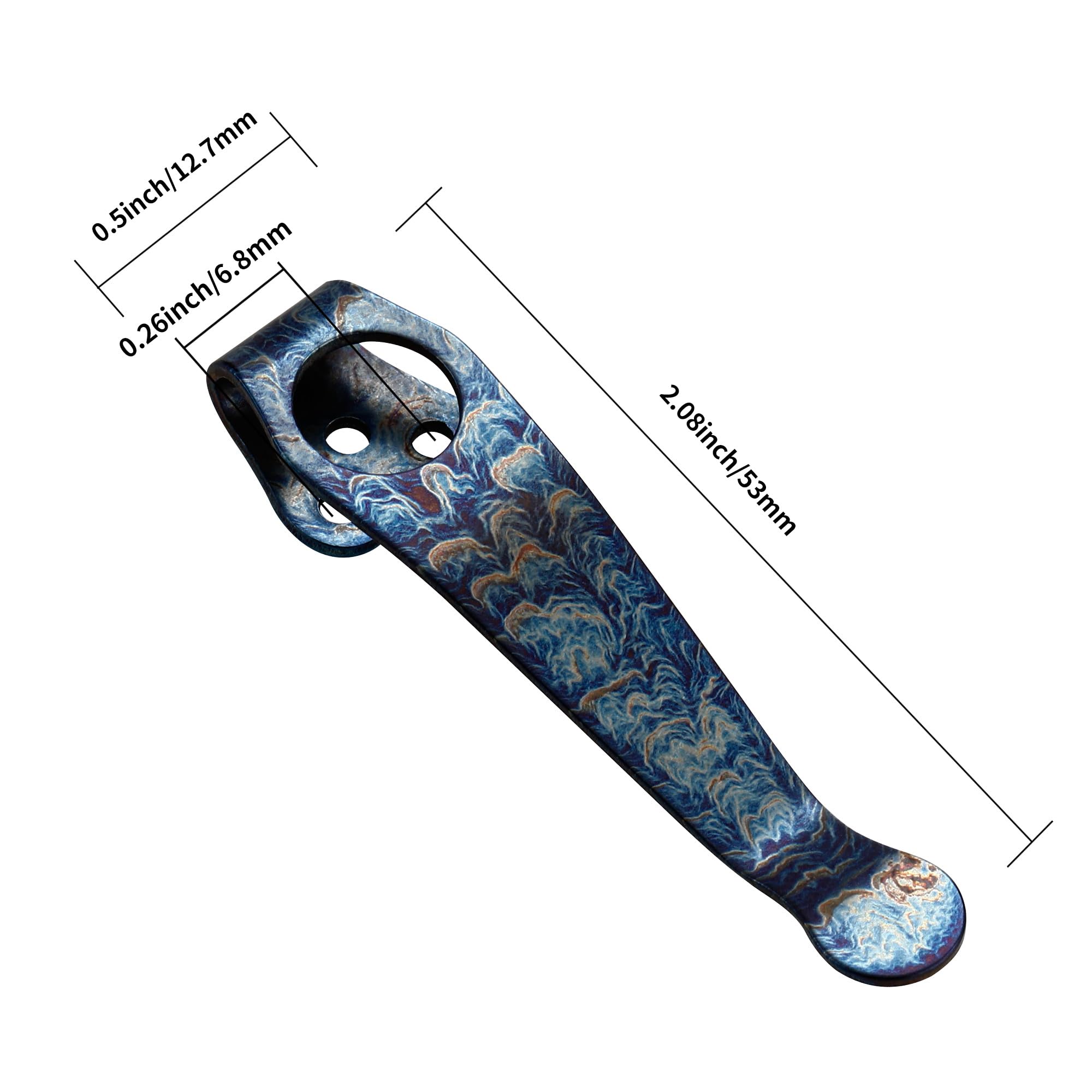 2 Packs Titanium Deep Carry Pocket Clip for Spyderco Para 3, Paramilitary 2, Smock, Delica, Endura and More Models Knives, Colorful Crackle Pattern Pocket Clip with 6 Pieces Screws