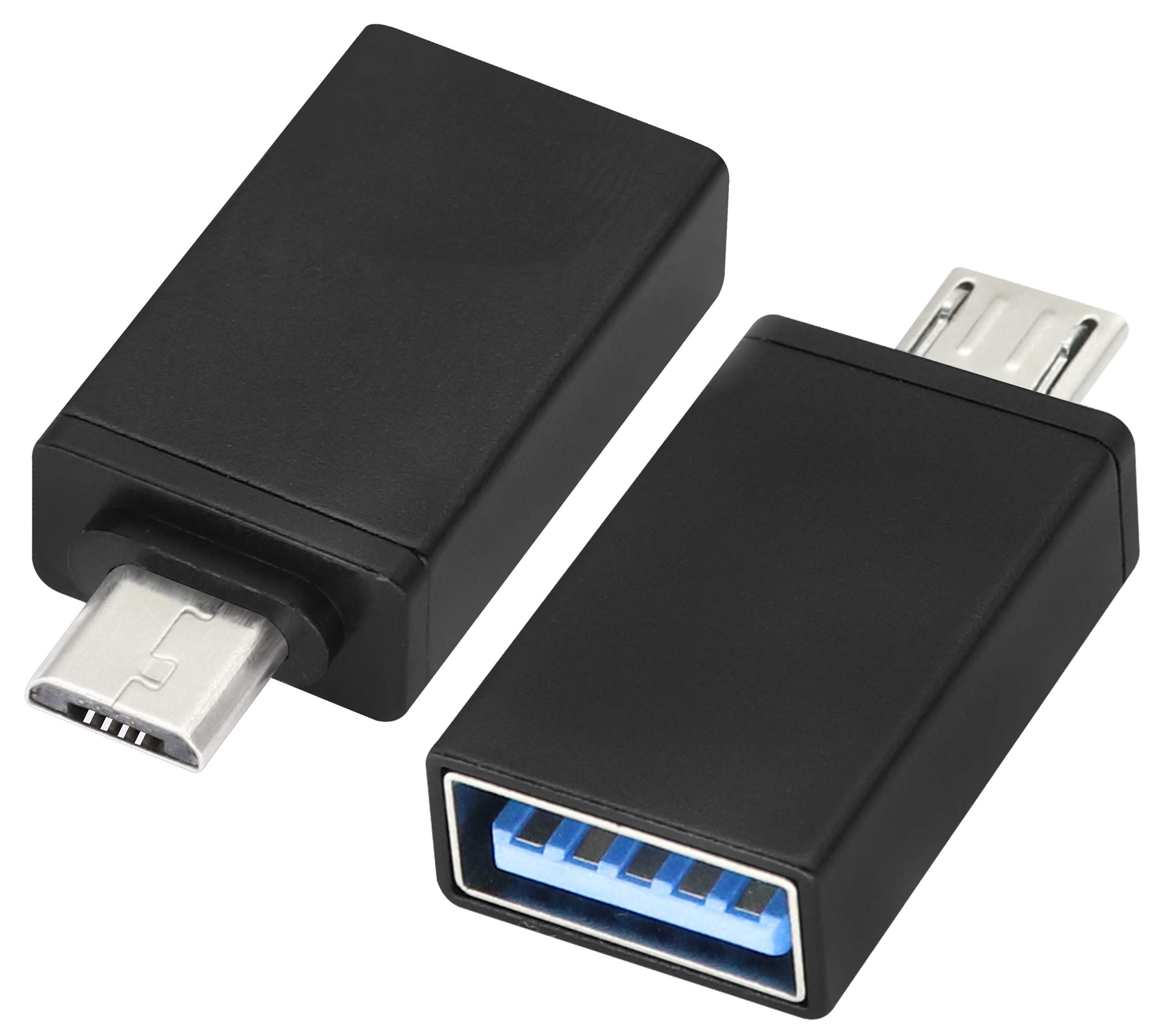 AAOTOKK OTG Micro to USB Adapter, Aluminum Alloy Micro USB Male to USB 2.0 A Female OTG (On The Go) Adapter for Android Smartphone Tablets More USB and Micro Devices (2 Pack-Black)