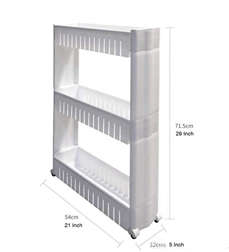 HomeRoots 3 Tier Slim Storage Cart with Wheels Mobile Shelving Unit Organizer Slide Out Storage Rolling Utility Organizer Rack for Kitchen Bathroom Laundry Narrow Places, White