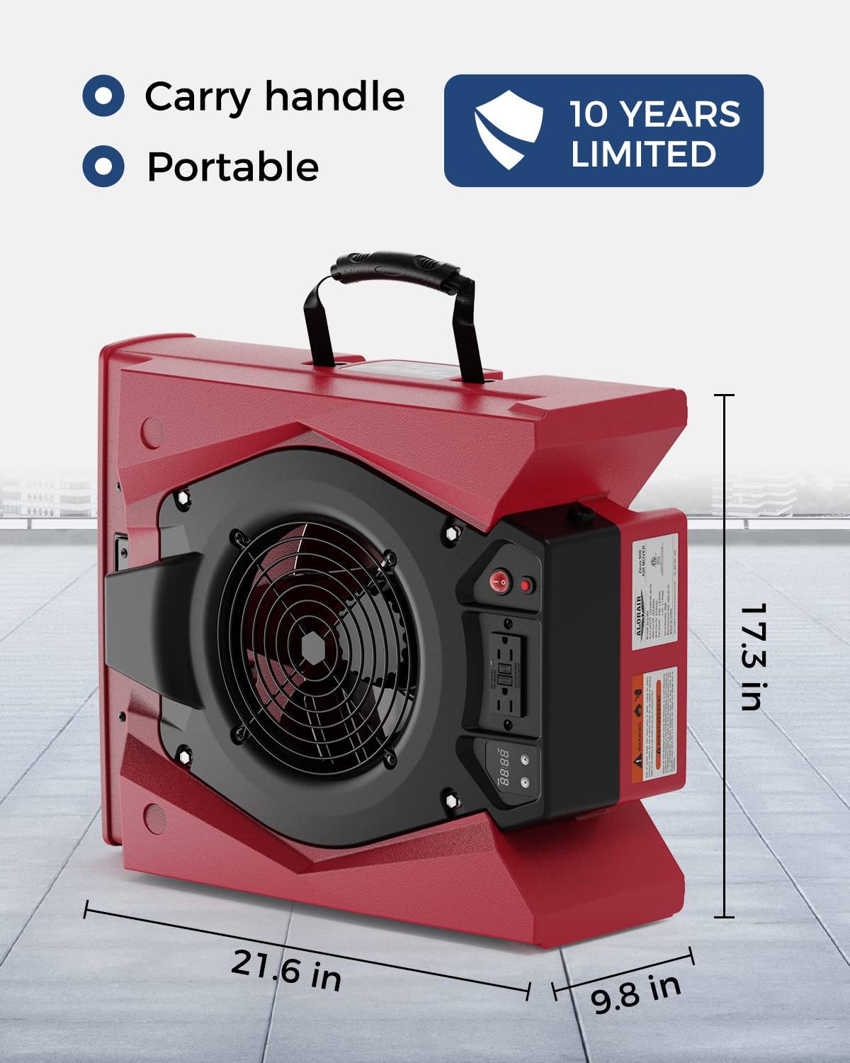 ALORAIR Zeus 900 Air Mover Commercial Blower for Carpets, Walls, Plumbing Use, Variable Speed Floor Blower Fan, 950 CFM with 1.8 Amps, Circuit Breaker Protection,on-Board Duplex GFCI, Red