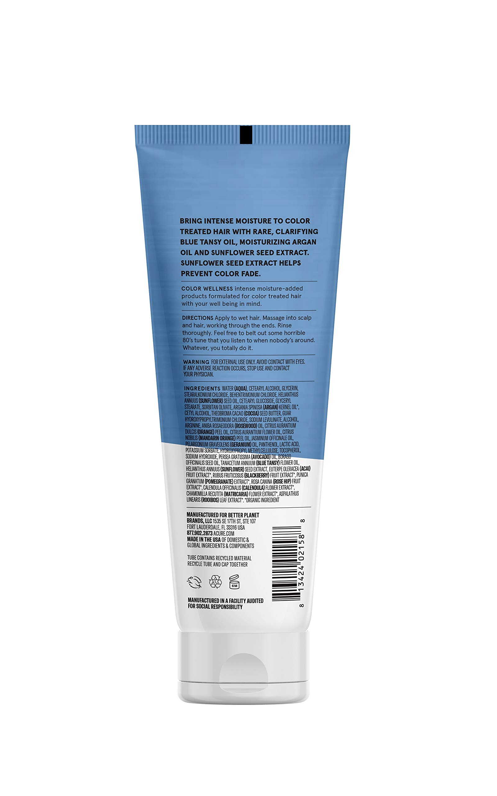ACURE Wave & Curl Color Wellness Conditioner | 100% Vegan | Performance Driven Hair Care | Blue Tansy & Sunflower Seed Extract - Ultra-Conditioning For Wavy & Curly Color Treated Hair | 8 Fl Oz