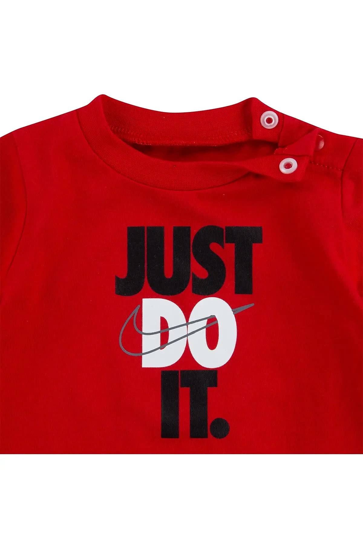 Nike Baby Boy Just Do It Romper 2 Piece Set (Carbon Heather(56H942-GEH)/Red, 3 Months, 3_Months)