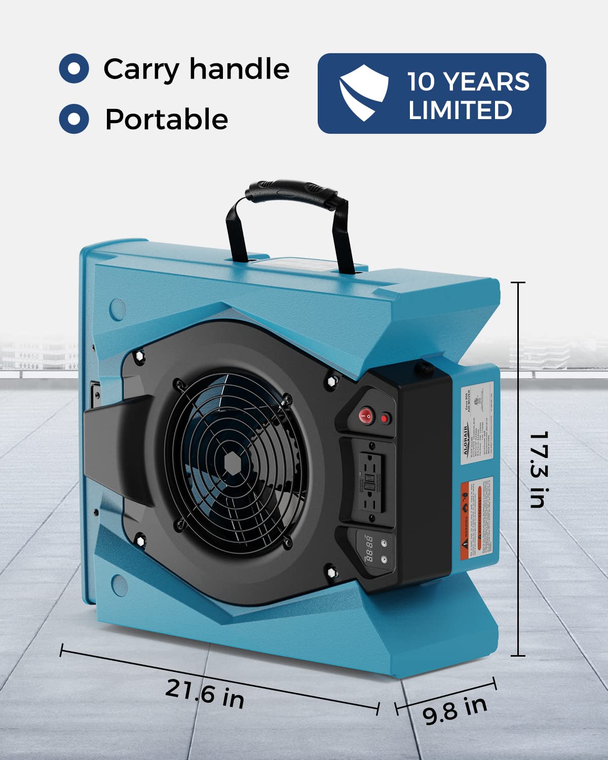 ALORAIR Zeus 900 Air Mover Commercial Blower for Carpets, Walls, Plumbing Use, Variable Speed Floor Blower Fan, 950 CFM with 1.8 Amps, Circuit Breaker Protection,on-Board Duplex GFCI, Blue