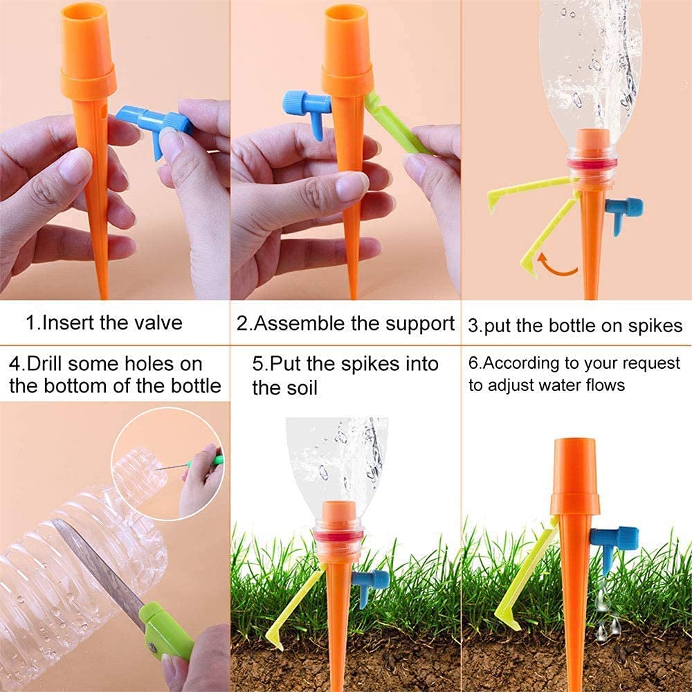 12 Pack Self Watering Spikes, Plant Self Watering Devices, Drip Irrigation Plant Waterer with Slow Release Control Valve Switch, Self Irrigation Watering Drip Devices Suitable for All Bottle