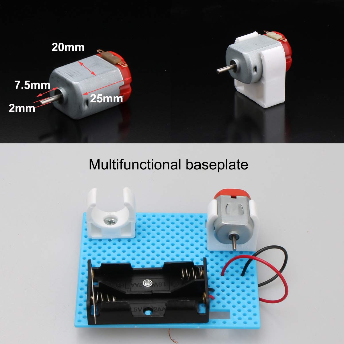 6 Set DC Motor Kit, Rectangular Electric 1.5-3V 24000RPM Mini Motor with 86 Pcs Plastic Gears, 2 x AA Battery Holder, Bracket, Rocker Switch, Shaft Propeller, Wheels for DIY Science Projects