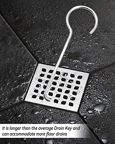 2 PCS Drain Key Lifting Hook, 304 Stainless Steel Drain Grate Puller Lift Out Key for Shower Drain Daily Cleaning, Silver