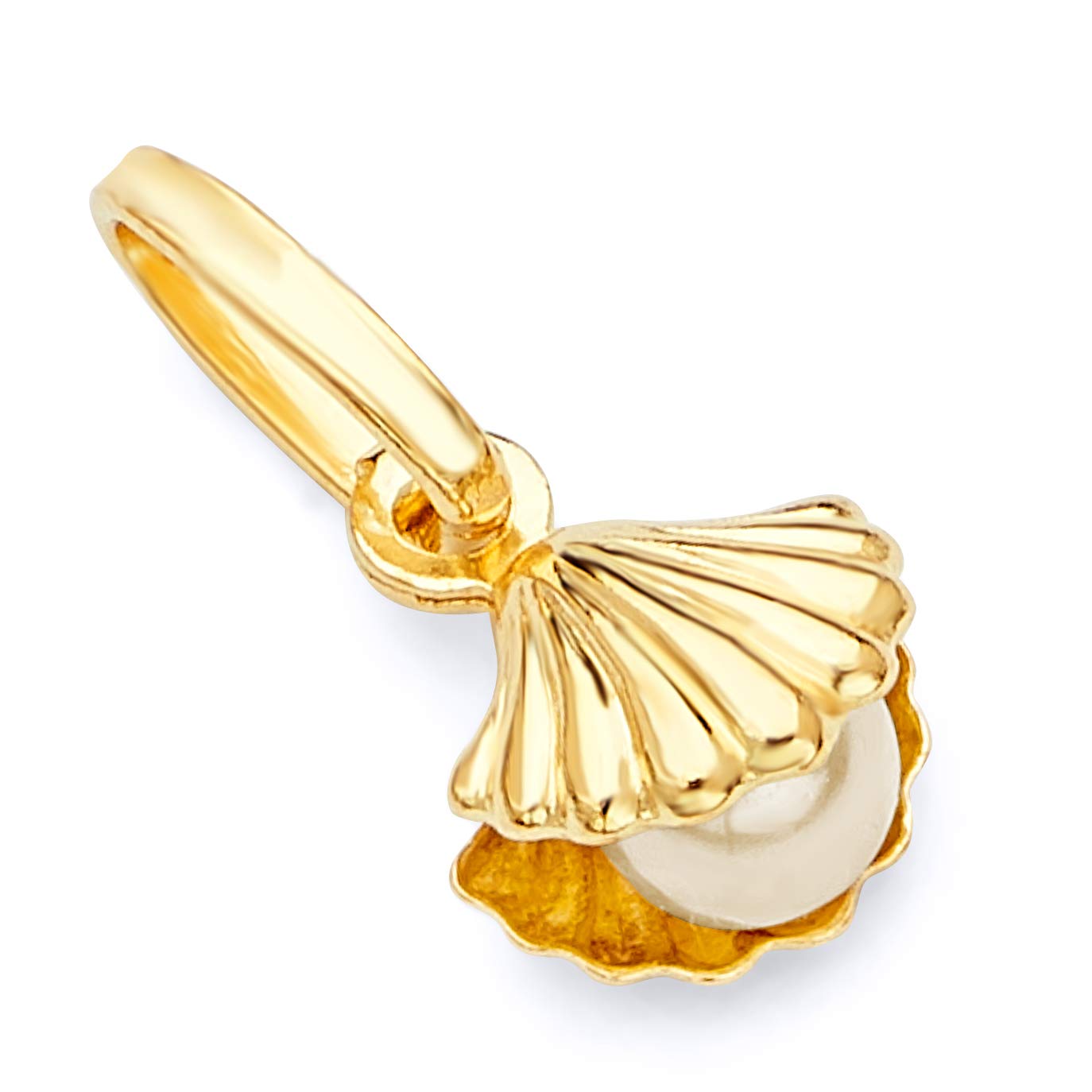 14k REAL Yellow Gold Freshwater Cultured Pearl Shell Charm Pendant