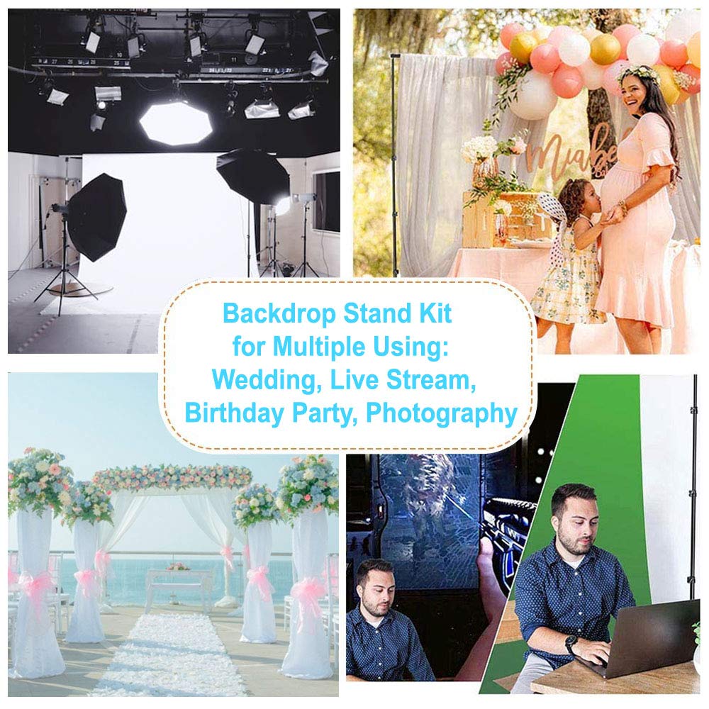 BDDFOTO Backdrop Stand Party Birthday Support Kit 6.5x10ft/2x3m with 4PCS Clips(11.4 cm),2X Sand Bags,Personal Background Photography Stand with Canvas Carry Bag