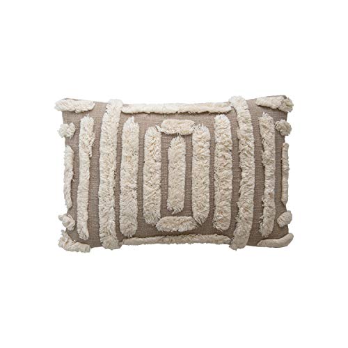 Creative Co-Op Lumbar Tan & Cream Tufted Woven Cotton Pillow, Tan