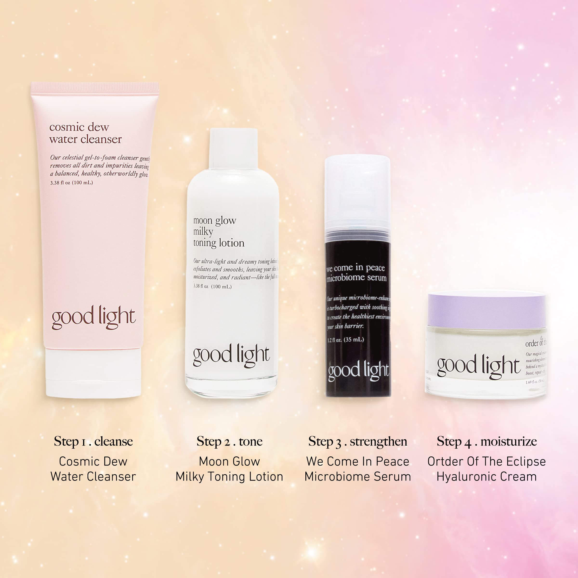 good light Cosmic Dew Water Cleanser. Celestial Gel-to-Foam, Multi-Purpose Cleanser to Remove Impurities and Hydrate. Made with Glycerin and Hyaluronic Acid. Sensitive Skin Safe (3.38 fl oz)