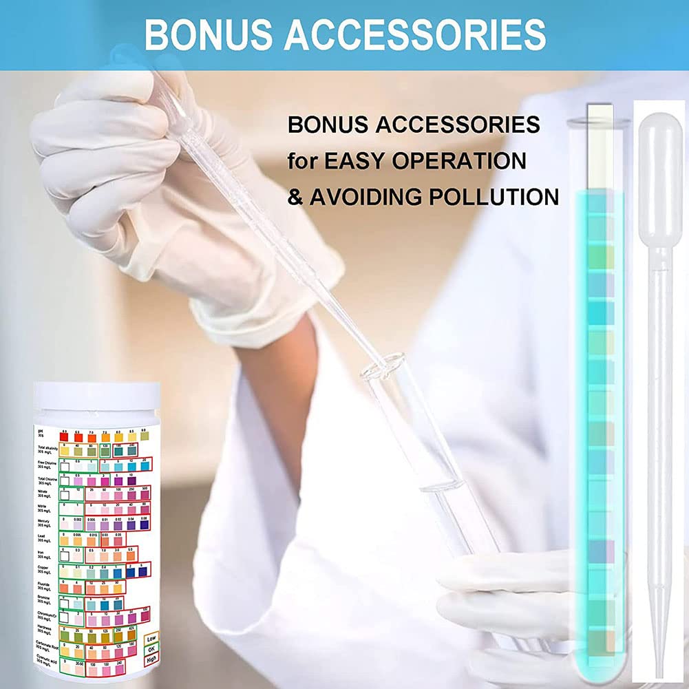 16 in 1 Water Testing Kits for Drinking Swimming Water, Well Water Test Kit for Home Tap Water Quality, Strips Testing Lead Fluoride pH Iron Chlorine Hardness and More (50)