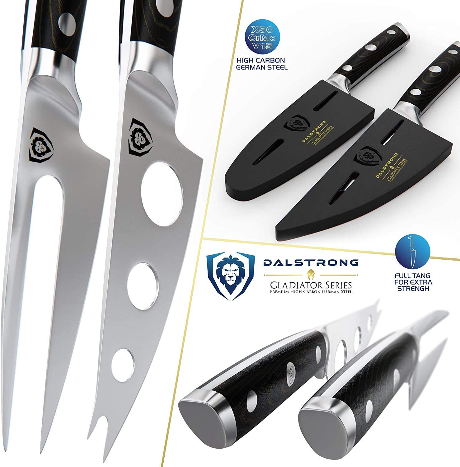 Dalstrong The Gladiator Series Elite 4-Piece Charcuterie & Cheese Knife Set Bundled with The Lionswood End-Grain Teak Cutting & Serving Board