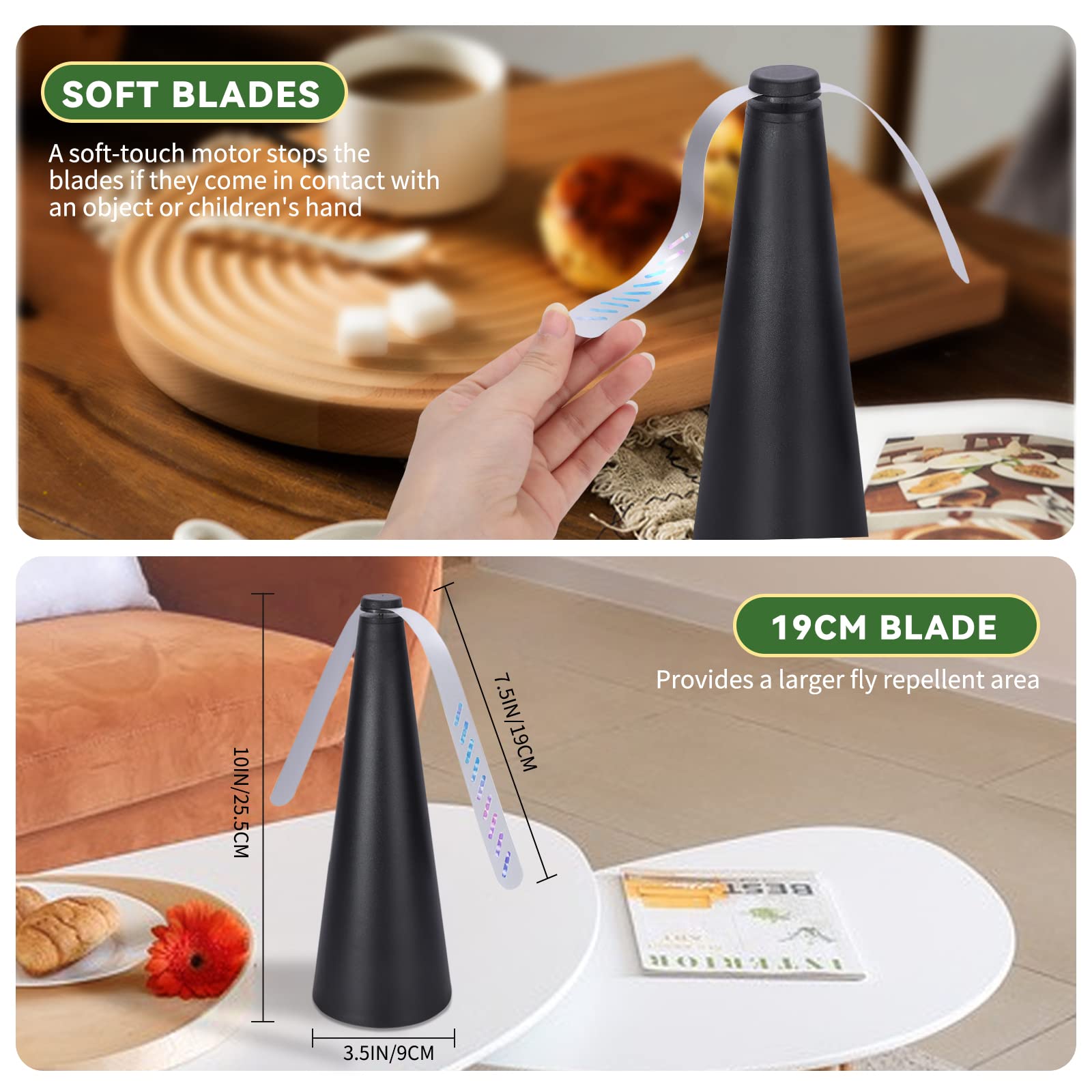 2 PCS Fly Fans for Tables,Fly Fan Repellent Indoor Outdoor,Portable Fly Fans Spinner for Restaurant and Patio Keep Flies and Bugs Away