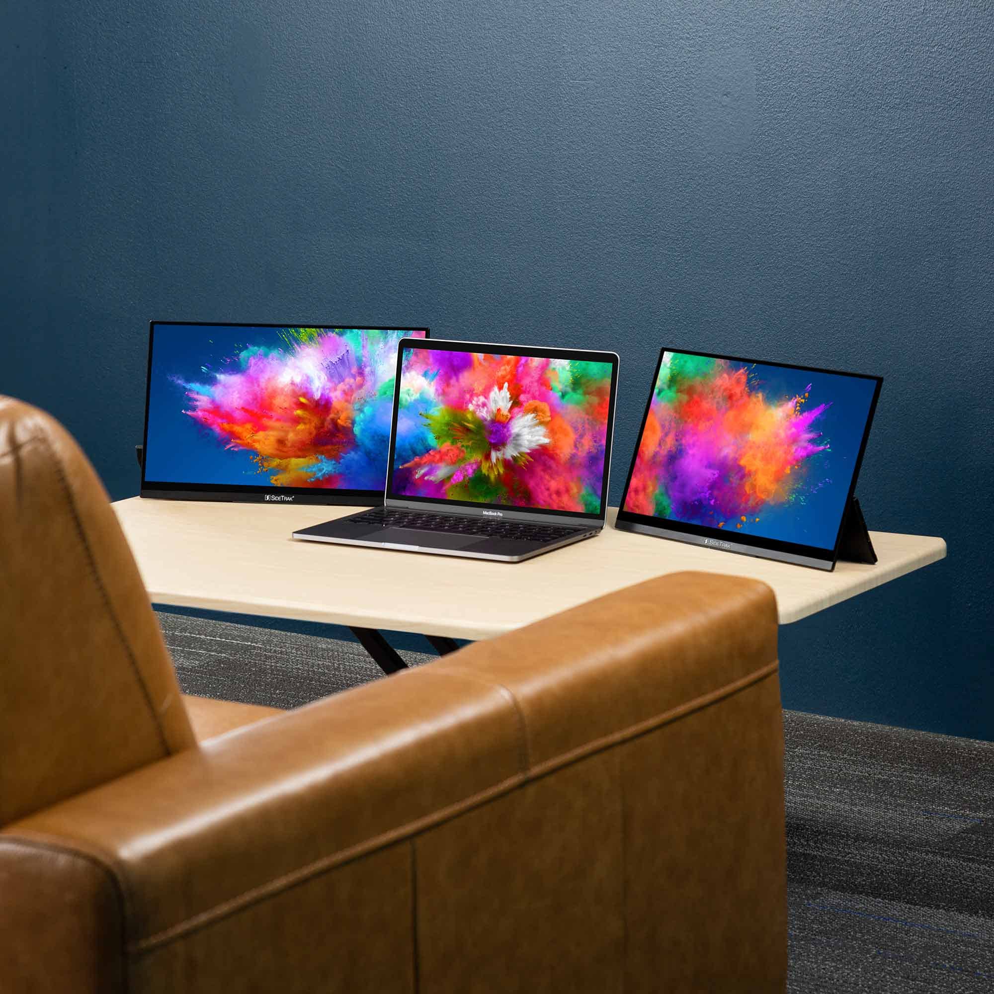 SideTrak Solo Pro Triple Touchscreen Portable Monitor for Laptop | 2 Freestanding 15.6β FHD 1080P LED Screens | Compatible with PC & Chrome | USB-C or HDMI | Speakers & HDR Mode