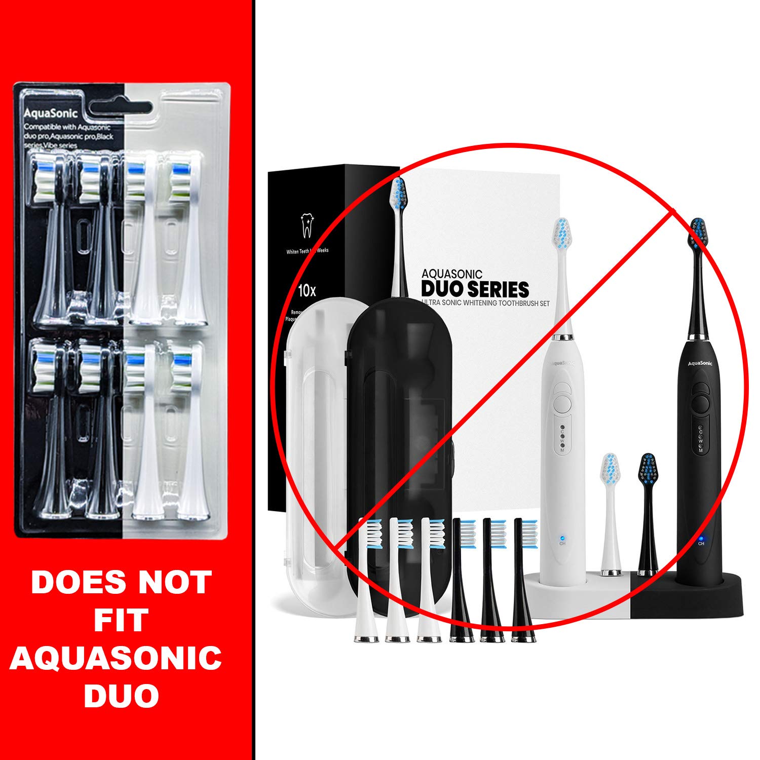 AquaSonic Duo PRO 8-Pack Replacement Brush Heads - Upgraded Proflex Brush Heads for Improved Plaque Removal - Genuine AquaSonic