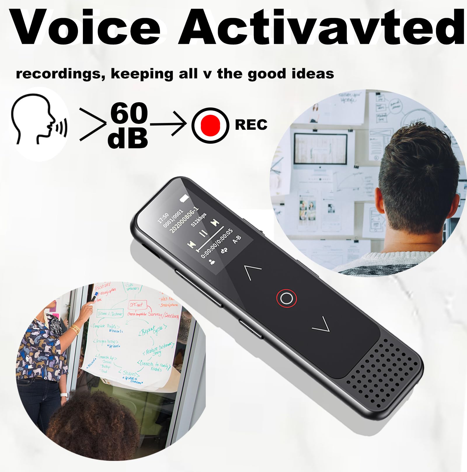 128GB Digital Voice Recorder with Playback, Small Voice Activated Recording Device for Lectures & Meetings, Bluetooth Noise Cancelling Audio Recorder Device, 18hrs Live Monitor with Earphones