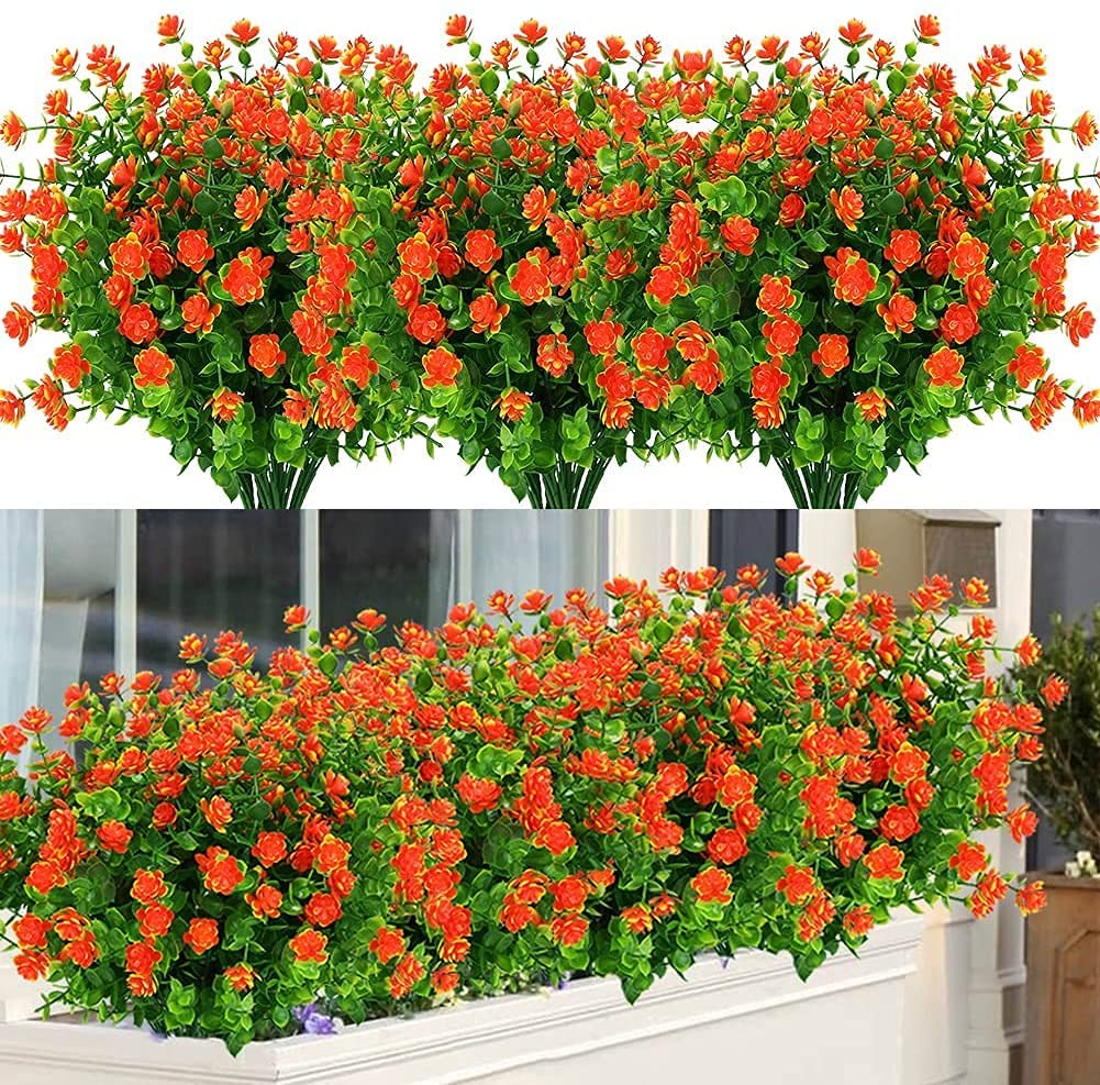 4 Bundles Artificial Flowers Outdoor Decoration UV Resistant Plants Plastic Fake Window Box Home Garden Office Wedding Decor