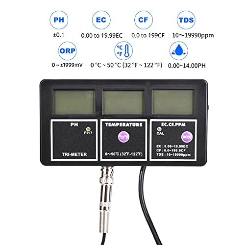 6-in-1 EC CF MV Water Quality Tester, -116 Water Quality Monitor Multi Parameter Meter for Aquariums Hydroponics (110V US Plug)