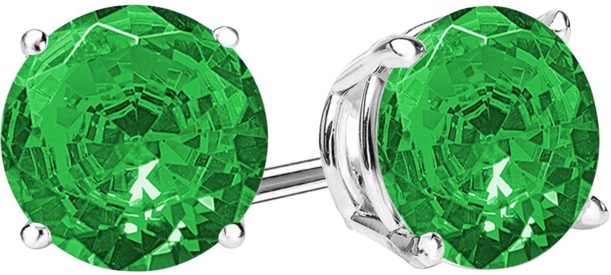 4 Carat Total Weight Emerald Solitaire Stud Earrings Pair Platinum Popular Premium Collection 4 Prong Push Back
